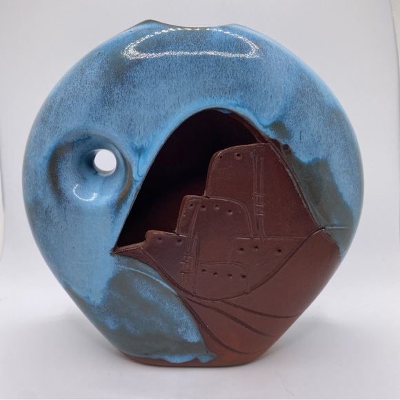 Accents | Native American Pueblo Blue Drip Glaze Pottery Vase Handmade ...